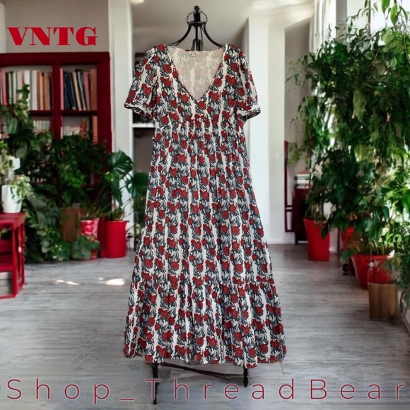 J. Crew | Dresses | Vntg J Crew Reimagined Beach Dress Tiered Floral Maxi Puff Sleeve Small ...